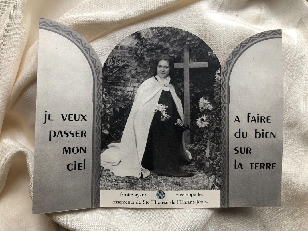 Antique French Prayer Card Therese of Lisieux Cloth Sample That Wrapped ...