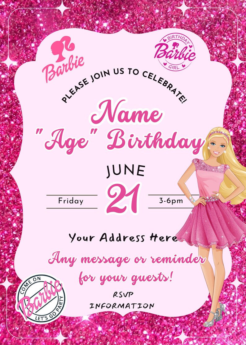 Barbie Party Invitation Digital Download Only - Etsy