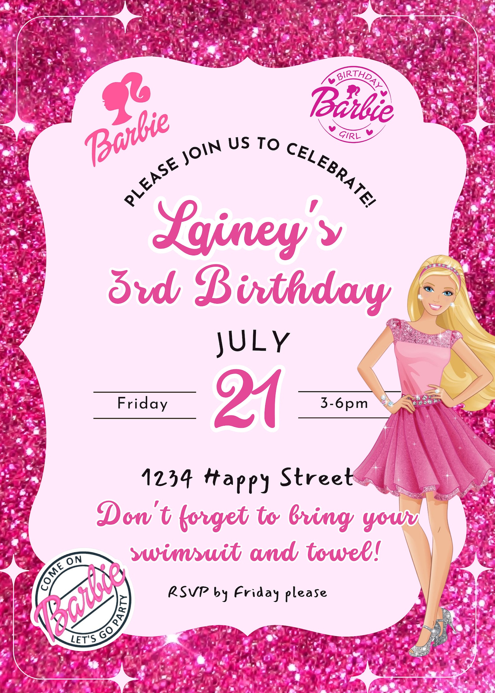 Barbie Party Invitation Digital Download Only - Etsy