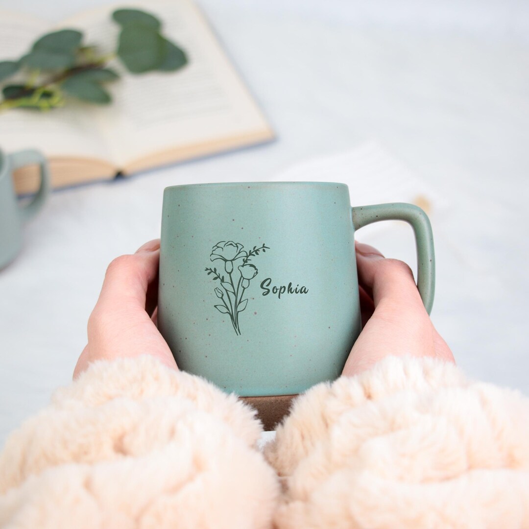 Custom Birth Flower Mug: Personalized Etched Ceramic Cup - Etsy