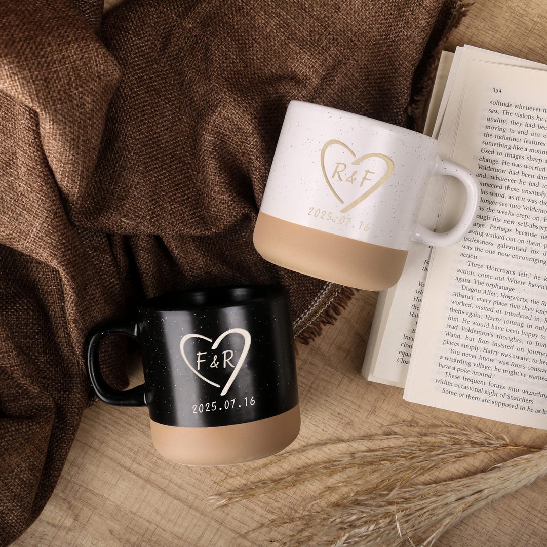 Personalized Engraved Engagement Pottery Mug, Custom Newly Engaged Gift ...