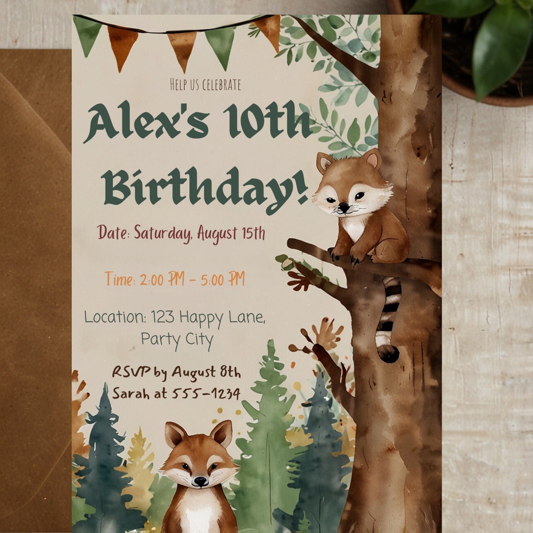 Forest Friends Birthday Invitation for Kids Editable Woodland Animal ...