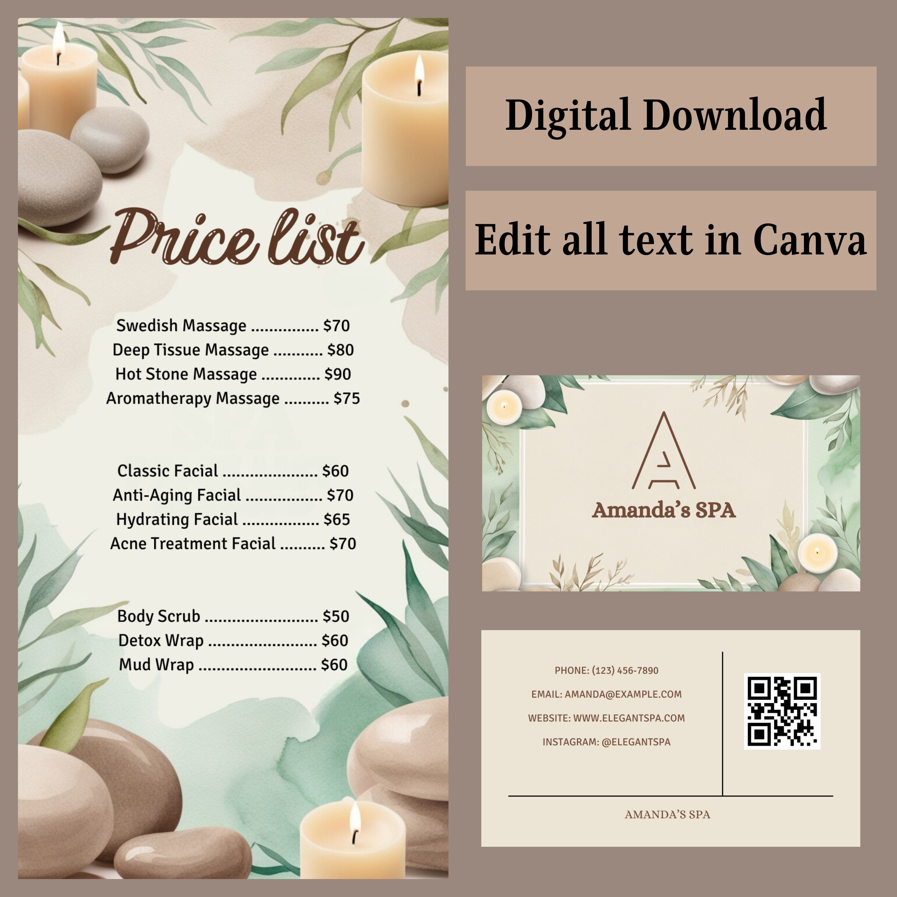 Editable Spa Price List and Business Card Template for Spa Owners ...