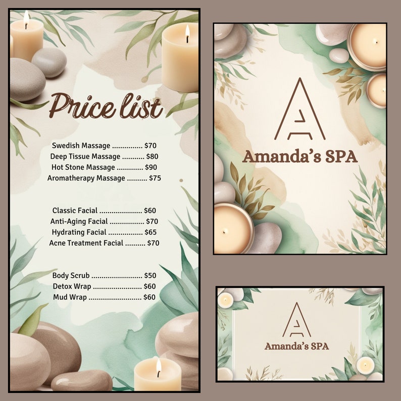 Editable Spa Price List and Business Card Template for Spa Owners ...