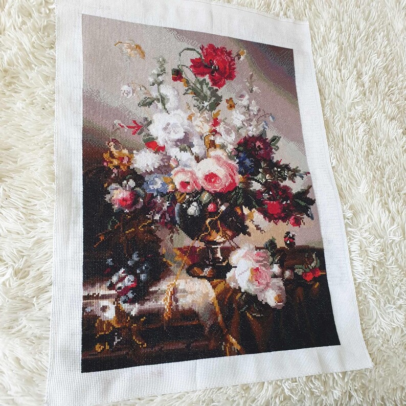 Completed Cross Stitch Picture of a Flower Bouquet - Etsy