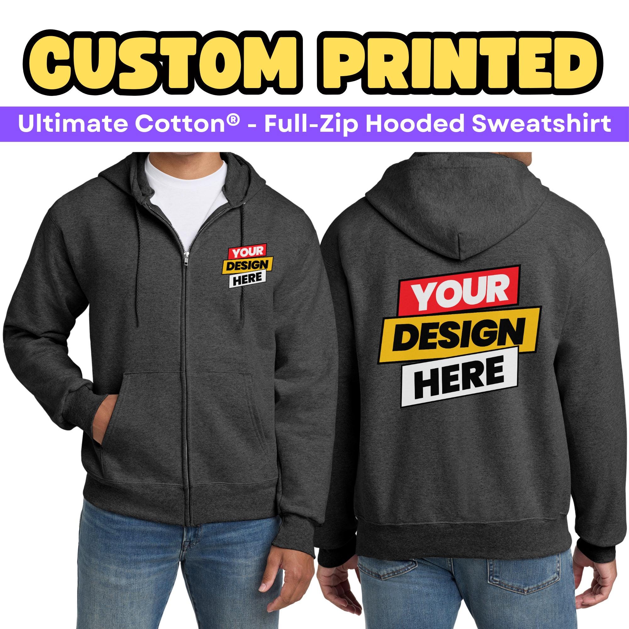 Personalized Zip up Hoodie, Custom Full Zip Hoodie, Custom Logo Hoodie ...