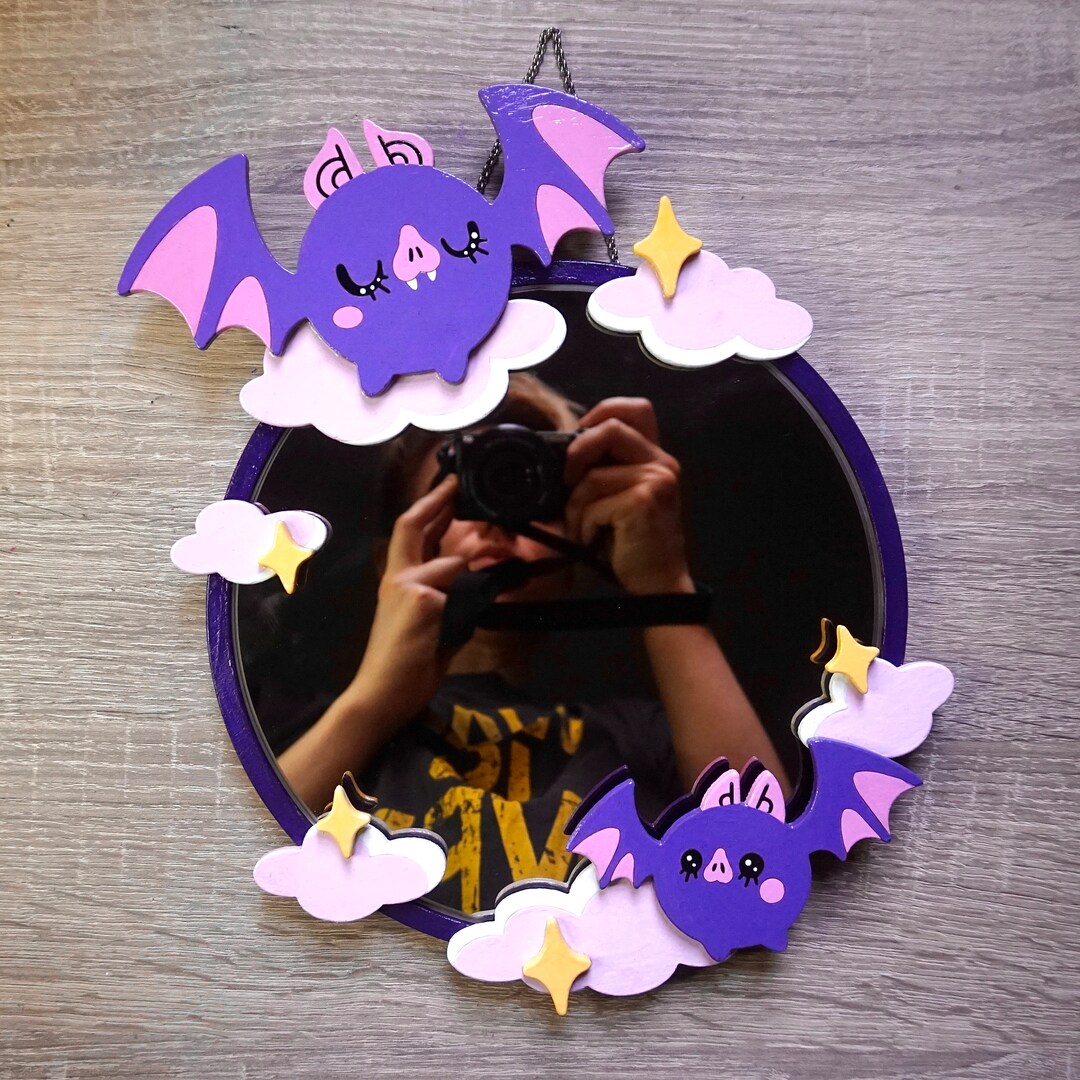 Bats in the Night 1/2 Dark Round Mirror With Laser Cut - Etsy