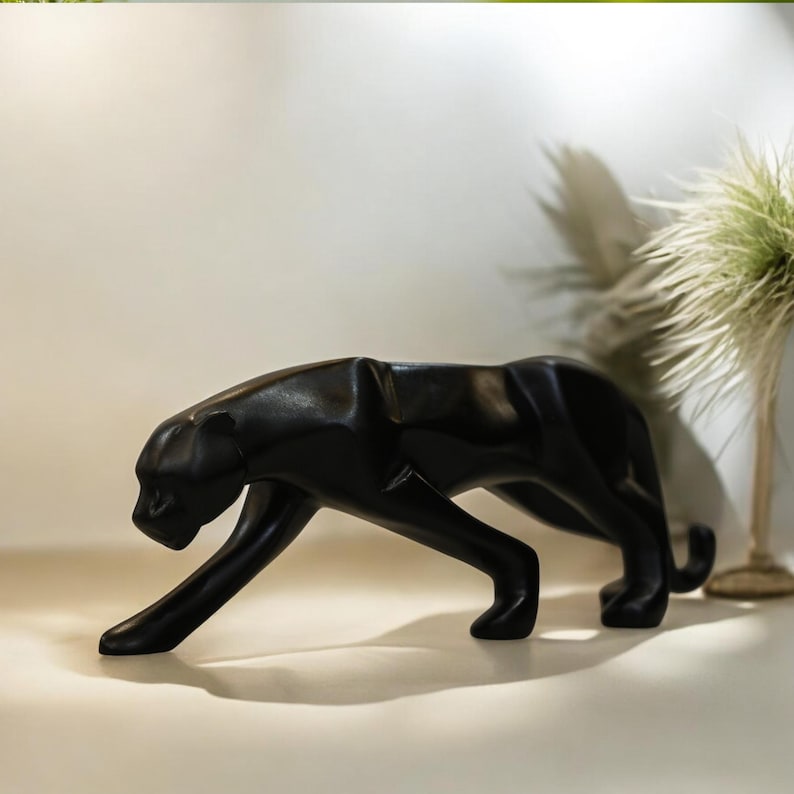 Black Panther Figurine | Modern Resin Animal Sculpture | Elegant Home ...