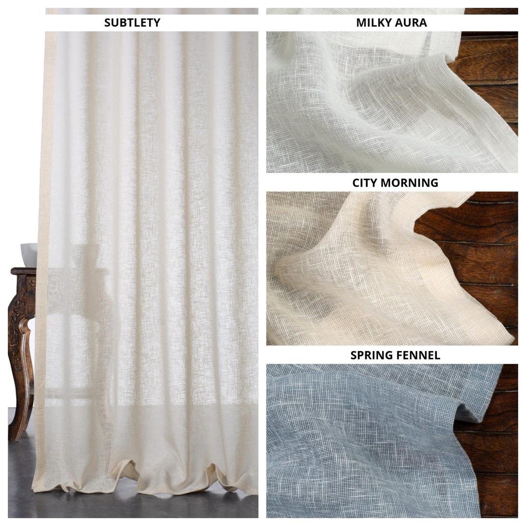 Plain/ Textured Sheer Curtains. Custom Size Window Drapery for Coastal ...
