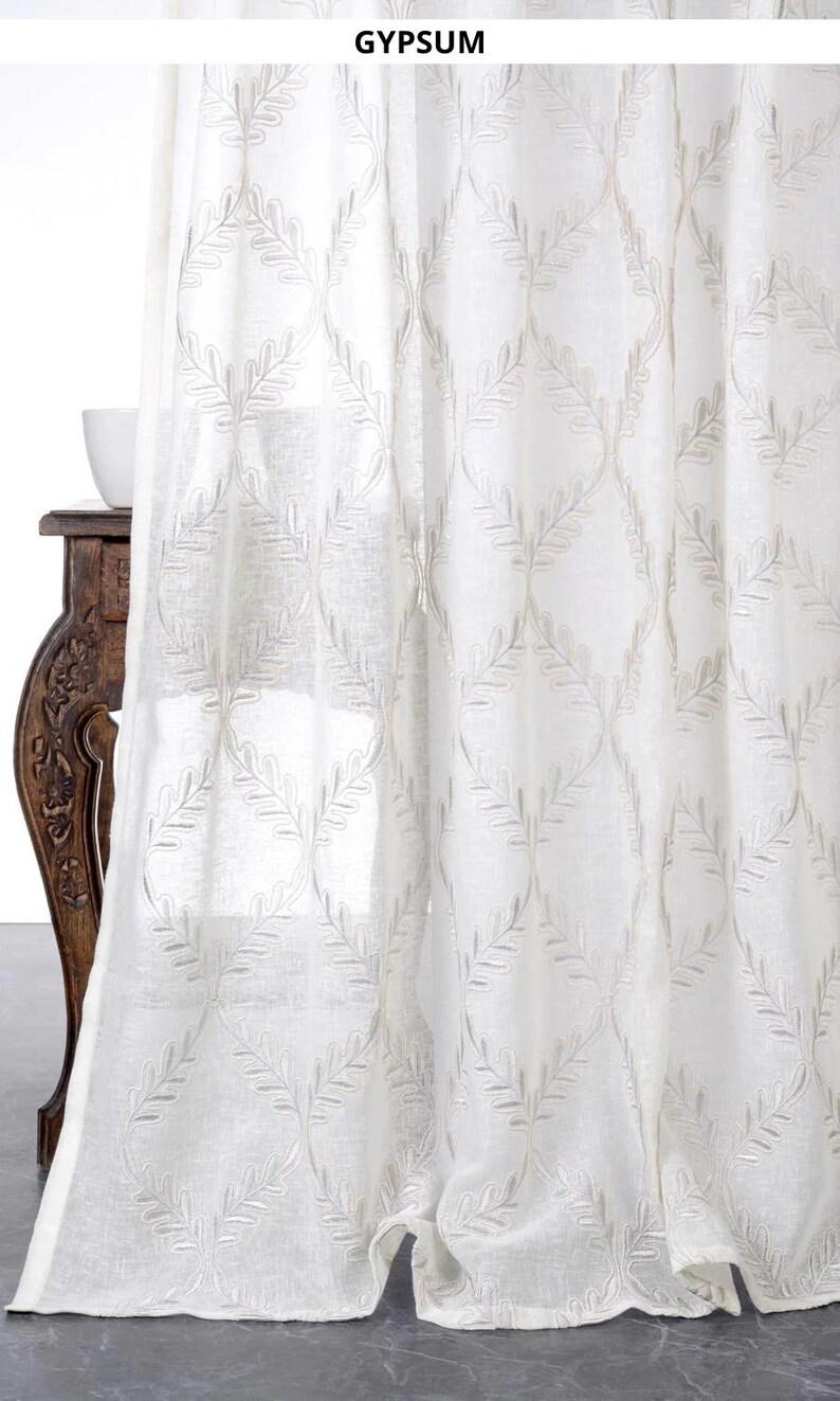 Floral Embroidered Sheer Curtains. Custom Window Drapes for Living ...
