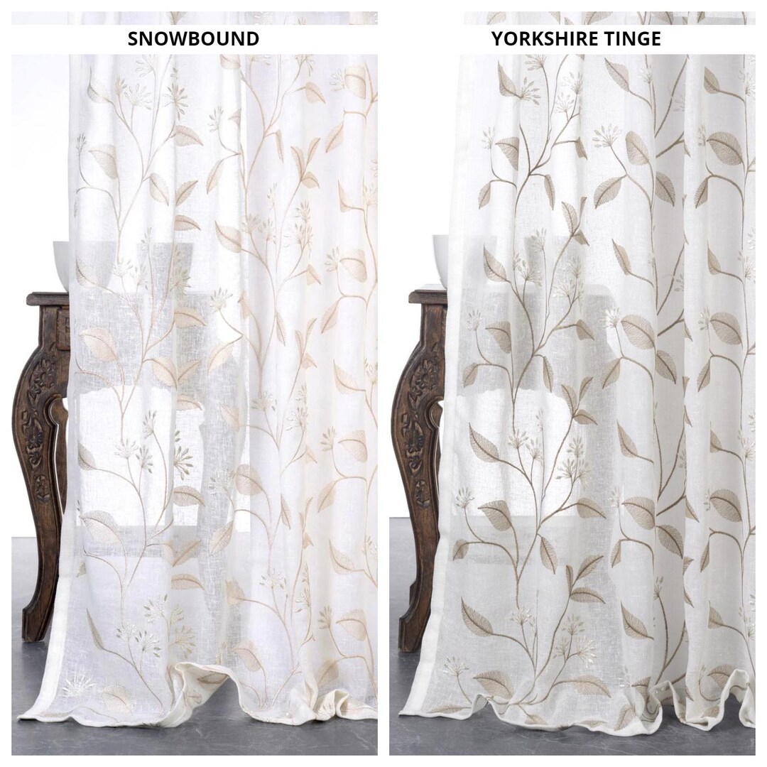 Floral Embroidered Sheer Fabric Curtains. Custom Window Drapes for ...