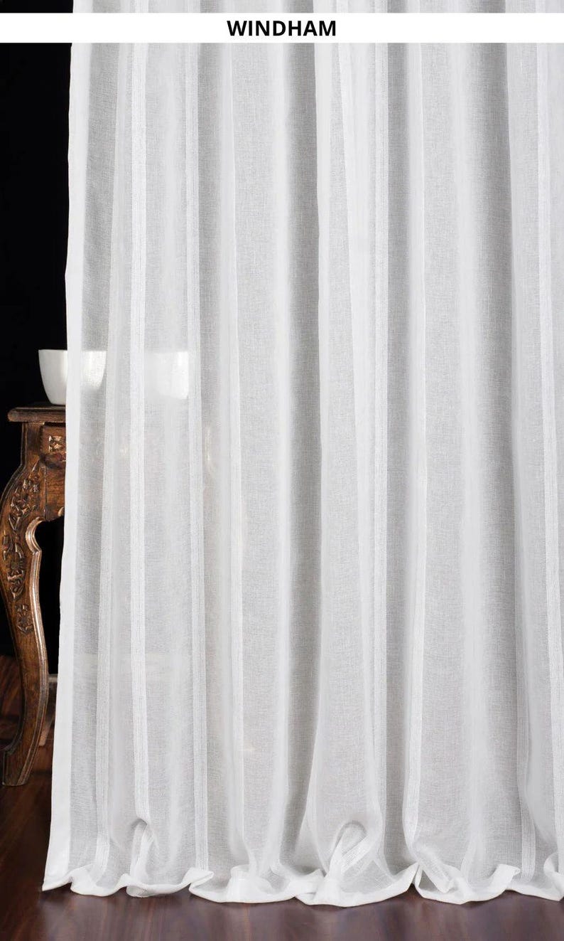 White Striped Sheer Roman Shades. Custom Length/ Width Window Blinds ...