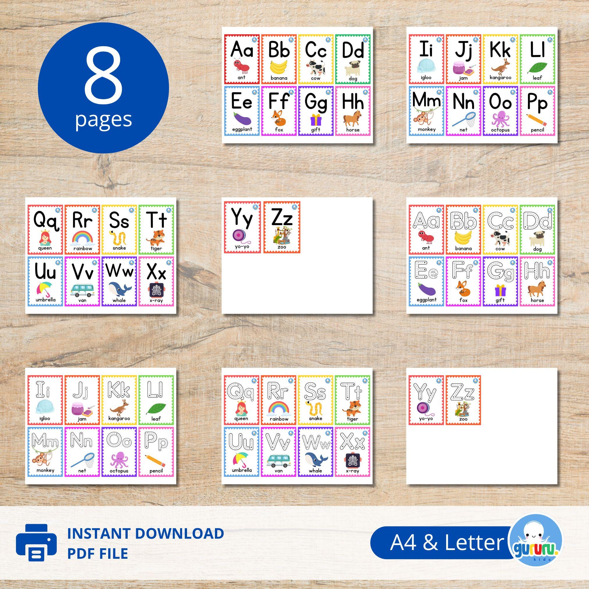Tracing ABC Flashcards With Pictures: Writing Practice (PDF) - Etsy