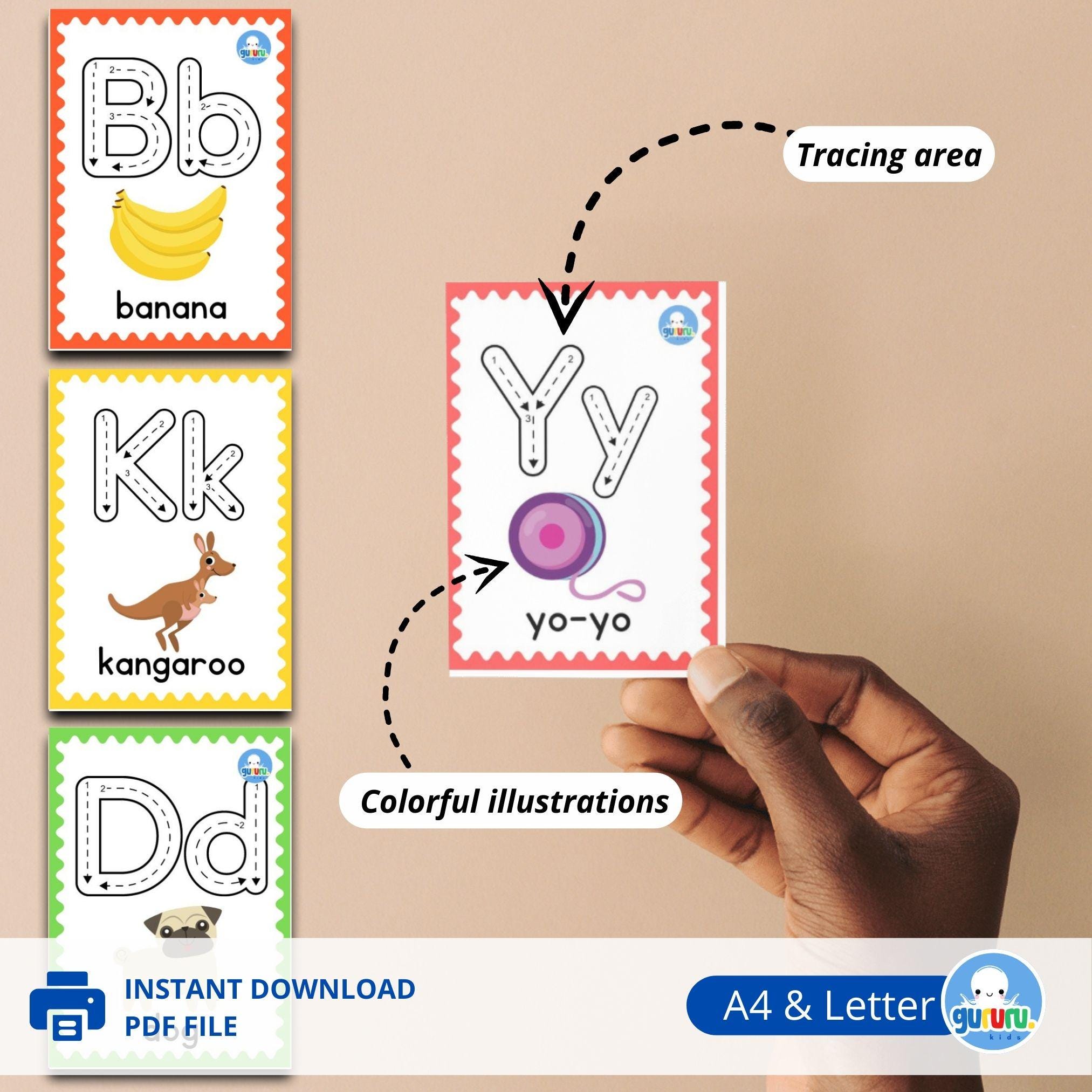 Tracing ABC Flashcards With Pictures: Writing Practice (PDF) - Etsy