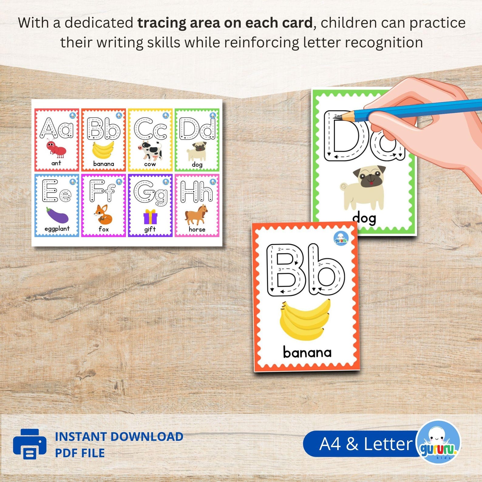 Tracing ABC Flashcards With Pictures: Writing Practice (PDF) - Etsy