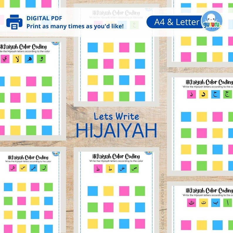 Hijaiyah Writing Printables: Color Coded Arabic Alphabet (digital ...