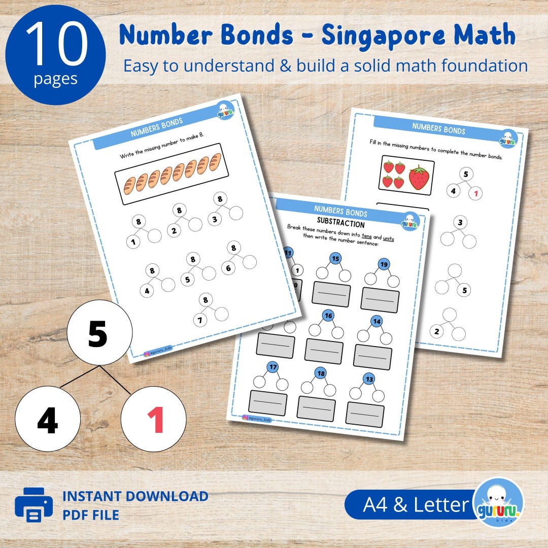 Number Bond Worksheet | Colorful Part Part Whole | Singapore Math for ...