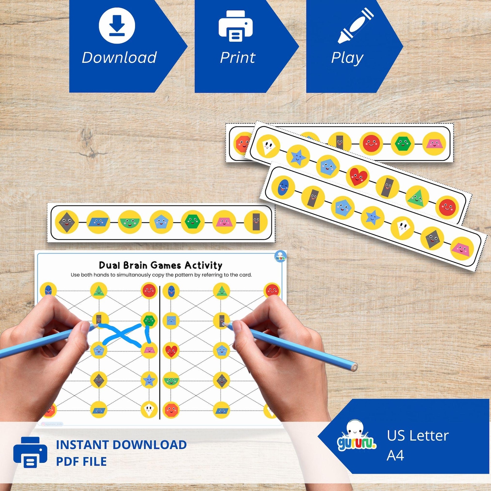 Dual Hand Tracing Shapes: Brain Gym Activity for Kids (PDF Download A4 ...