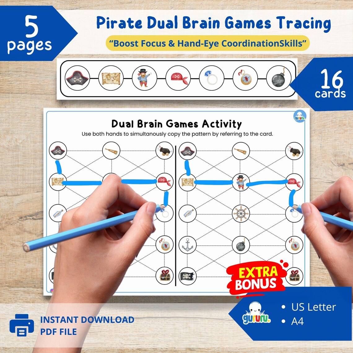 Pirate Brain Gym: Bilateral Tracing Activity for Kids (A4 & US Letter ...