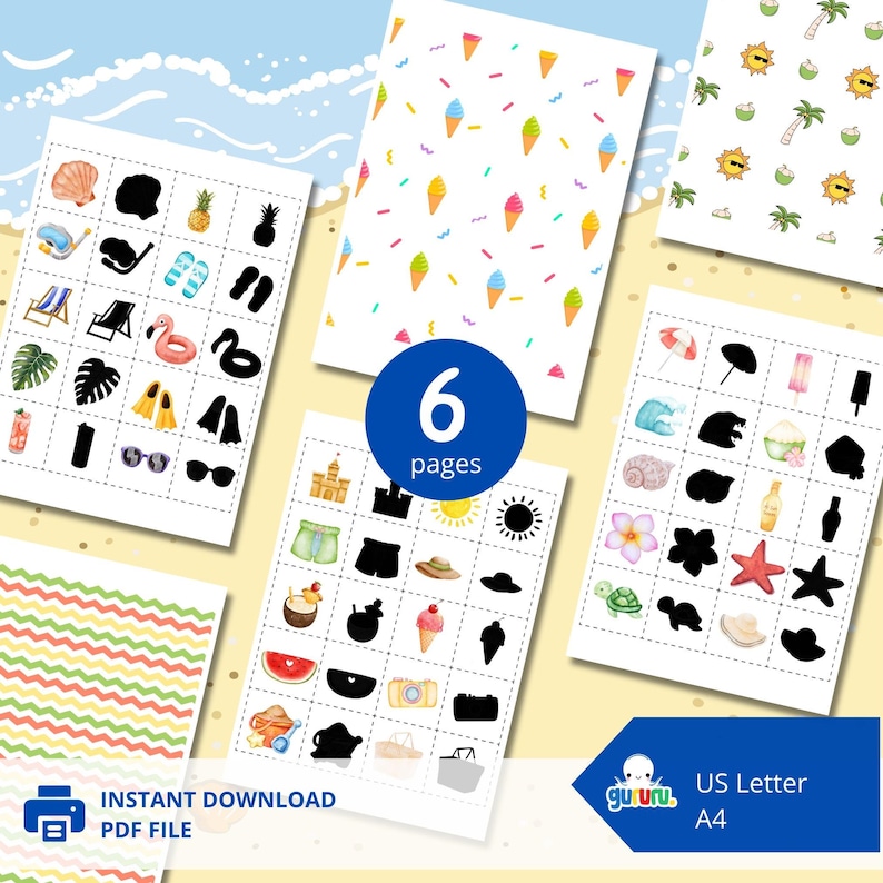 Shadow Matching Game: Summer Learning Activity for Kids (PDF A4 Letter ...