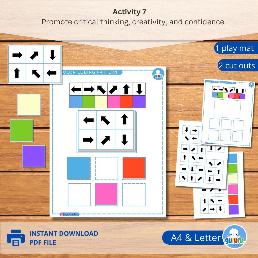 Brain Games Printable Bundle - Color, Shape & Coding Fun, Cognitive ...