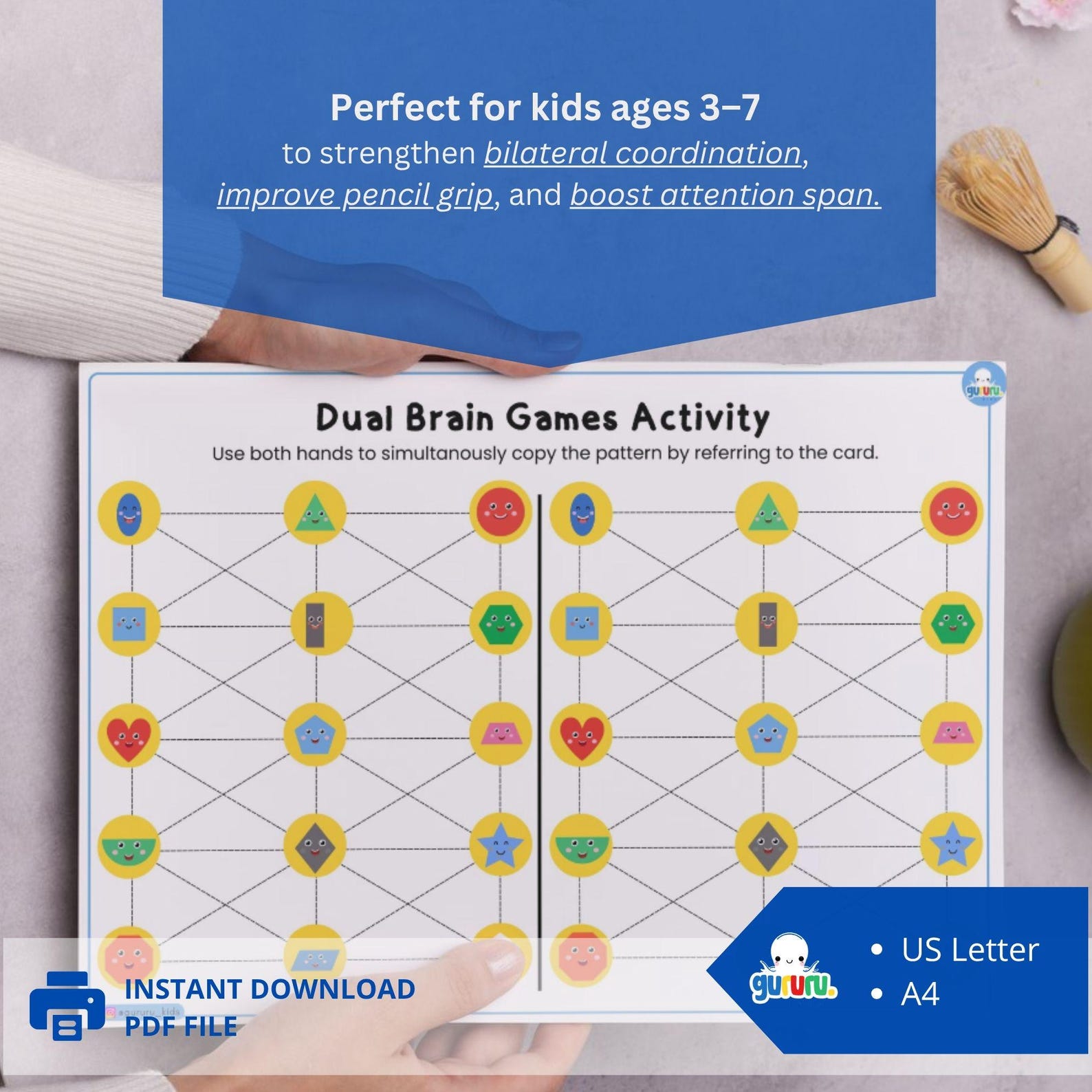 Dual Hand Tracing Shapes: Brain Gym Activity for Kids (PDF Download A4 ...