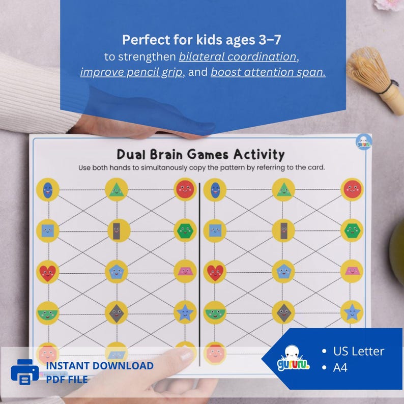 Dual Brain Games Tracing Shape for Kids Printable | OT Worksheets Brain ...