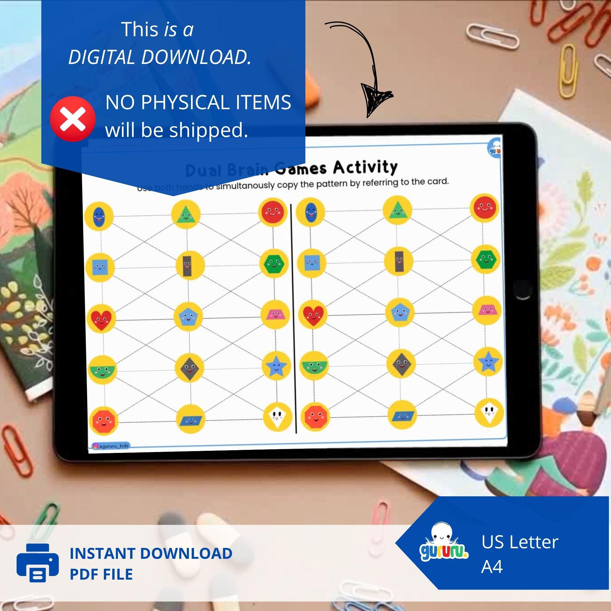 Dual Hand Tracing Shapes: Brain Gym Activity for Kids (PDF Download A4 ...