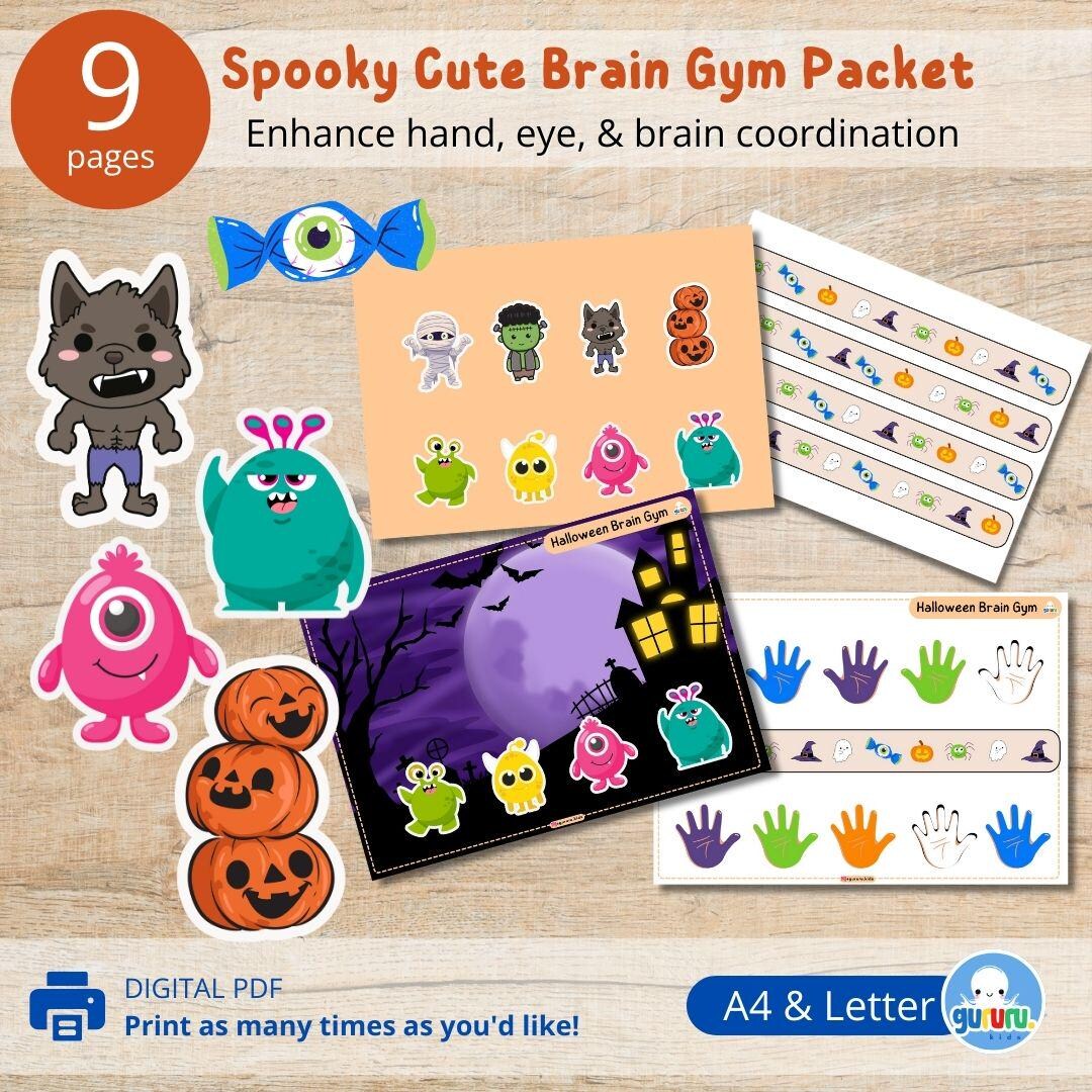 Spooky Cutie Brain Gym Printable Packet - Halloween Color Matching ...