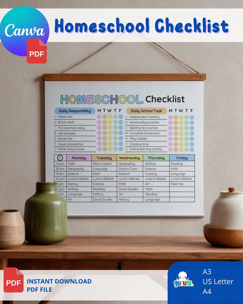 Homeschool Planner Printable | Kids Daily Checklist & Chore Chart ...