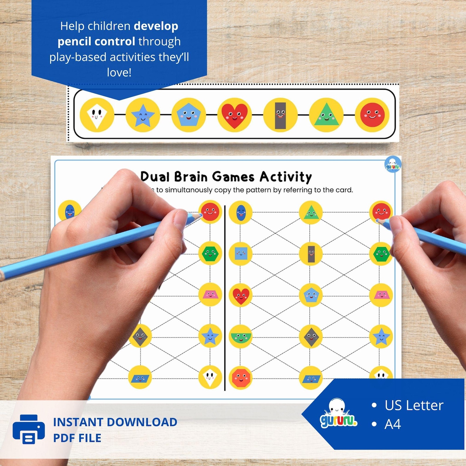 Dual Hand Tracing Shapes: Brain Gym Activity for Kids (PDF Download A4 ...