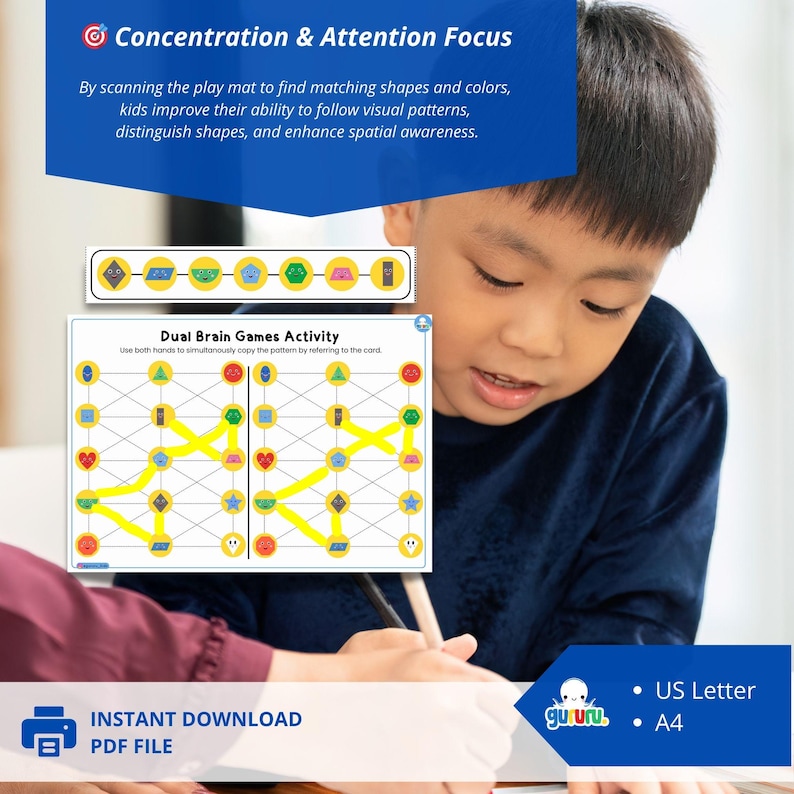 Dual Brain Games Tracing Shape for Kids Printable | OT Worksheets Brain ...