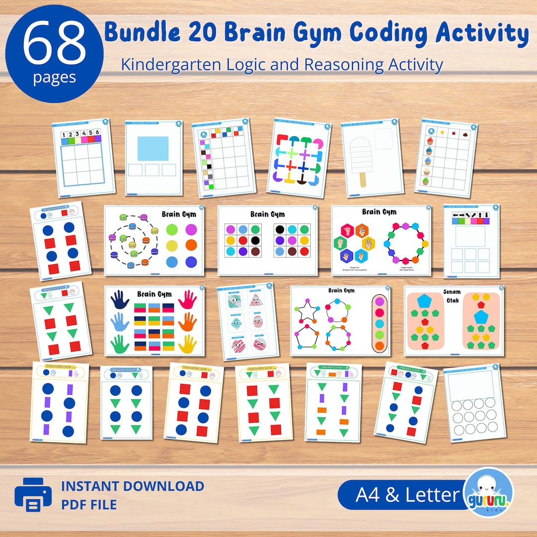 Brain Games Printable Bundle - Color, Shape & Coding Fun, Cognitive ...