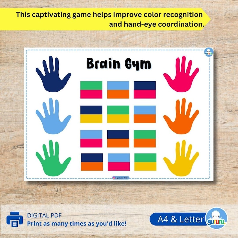 Brain Gym Printable: Kids Color Recognition & Fine Motor Skills (PDF ...