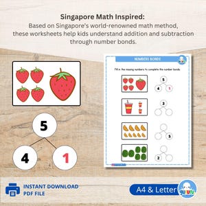 Number Bond Worksheet: Singapore Math, Part-part-whole (PDF) - Etsy