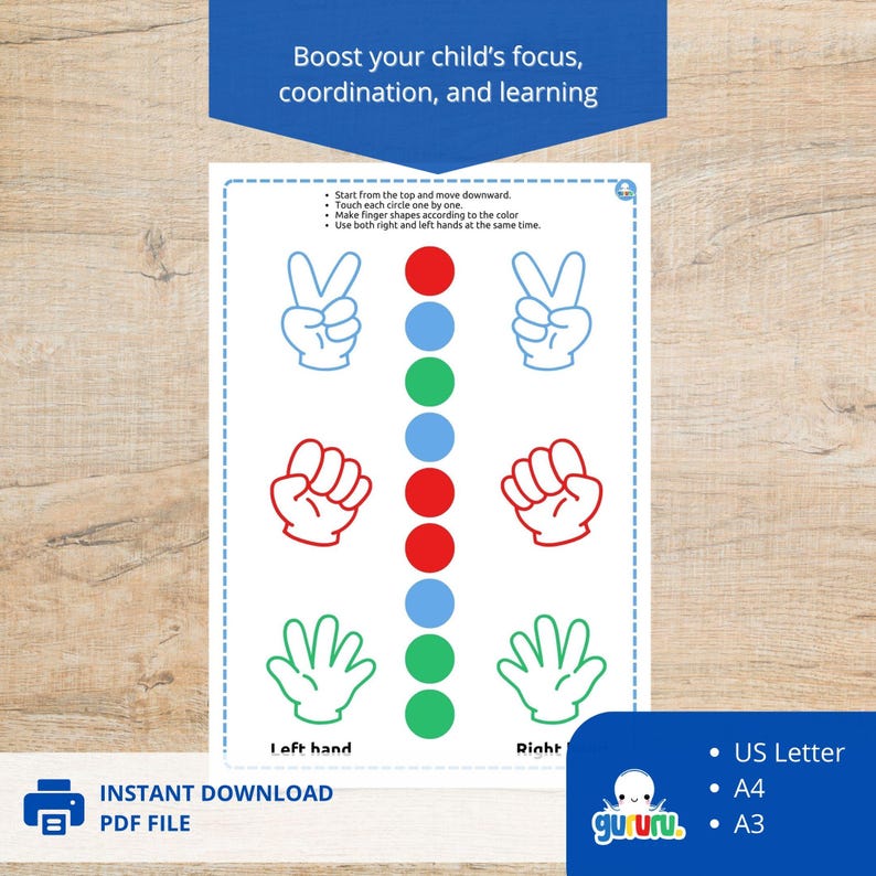 Brain Gym Printable: Kids Color Recognition & Fine Motor Skills (PDF ...