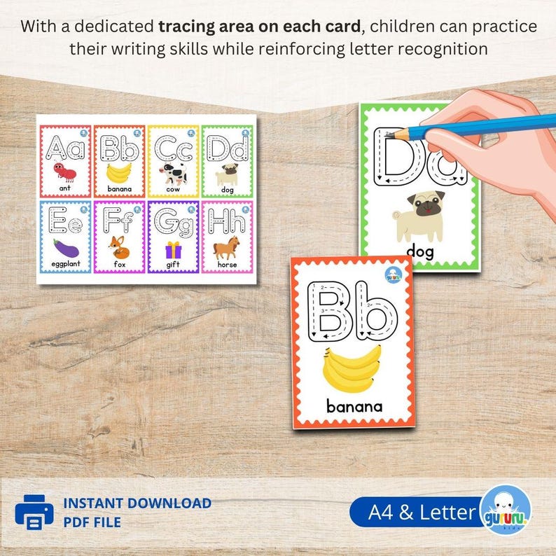 Flashcard a B C, Tracing Printable Abc Flash Cards, Alphabet Card With ...