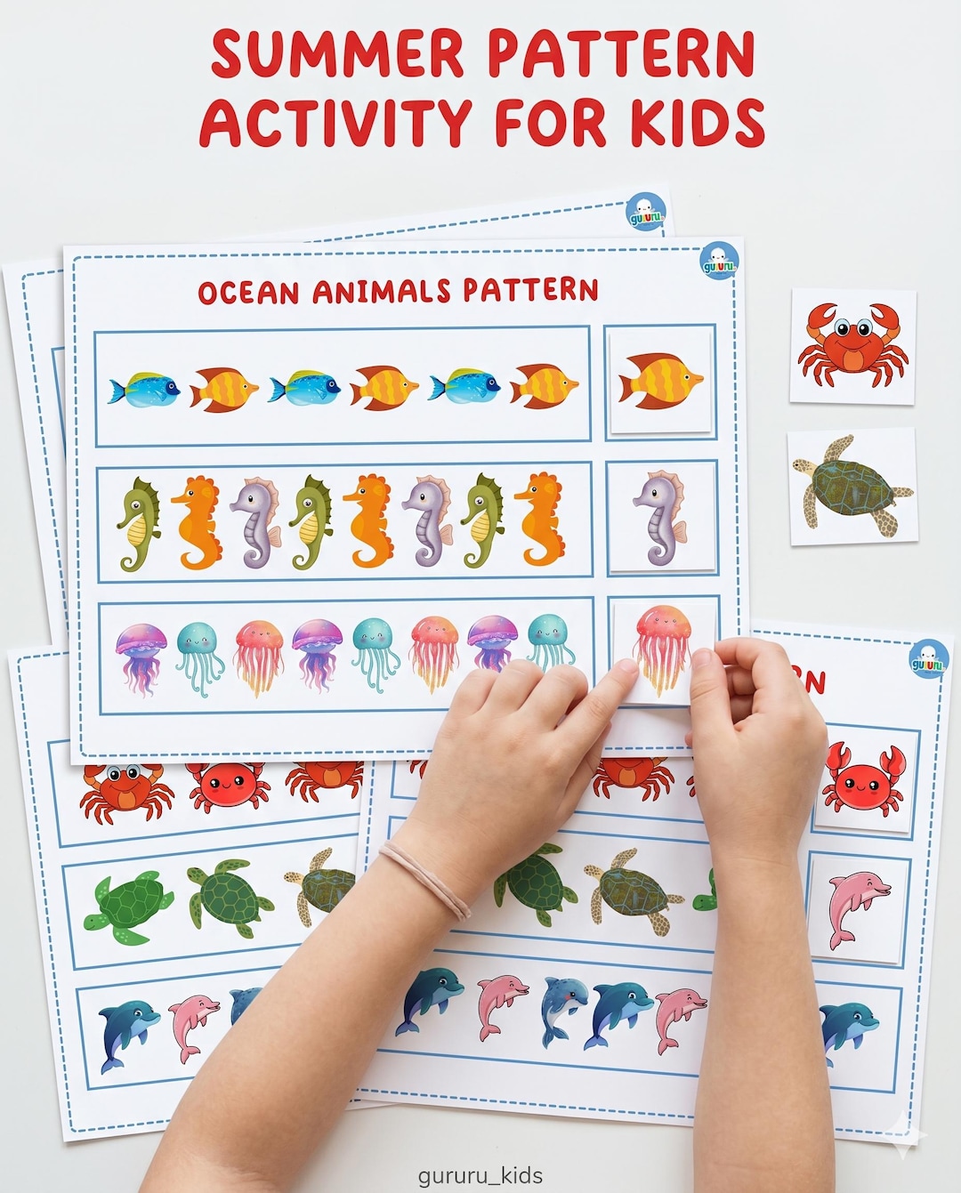 Screen Free Summer Ocean Animals Pattern Cards for Kids | Montessori ...