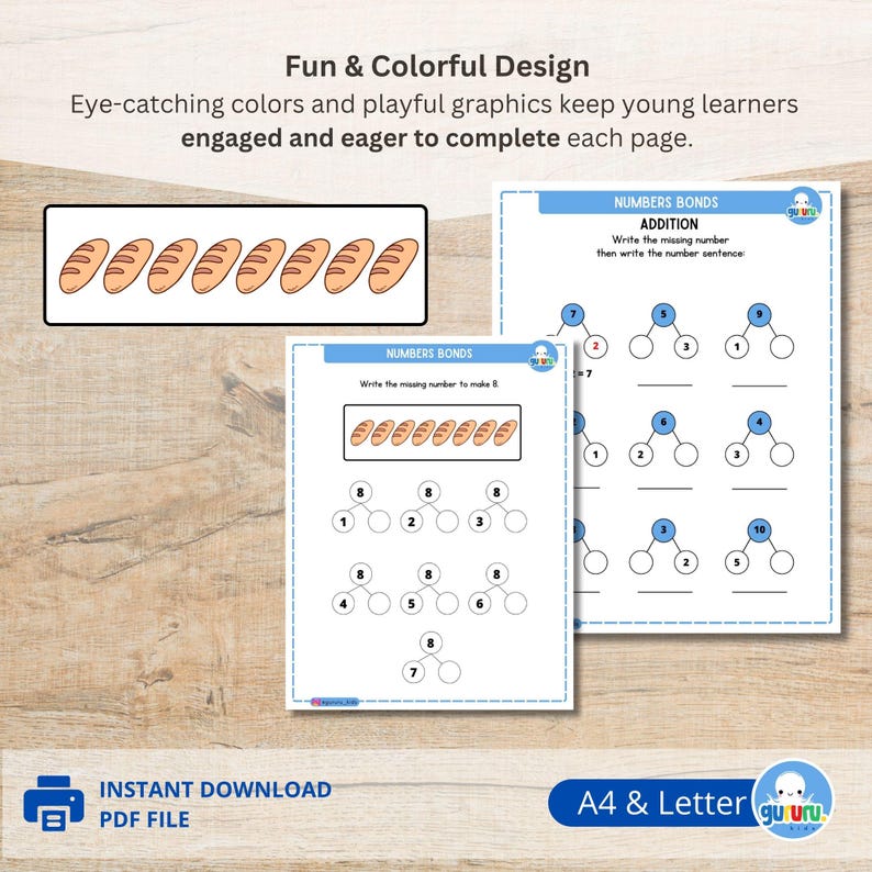 Number Bond Worksheet | Colorful Part Part Whole | Singapore Math for ...