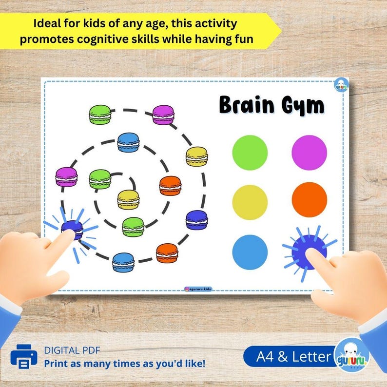 Brain Gym Printable: Kids Color Recognition & Fine Motor Skills (PDF ...