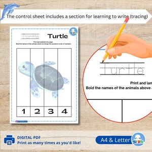 20 Sea Animal Printable Puzzle Number 1-4, Preschool Sea Puzzles ...