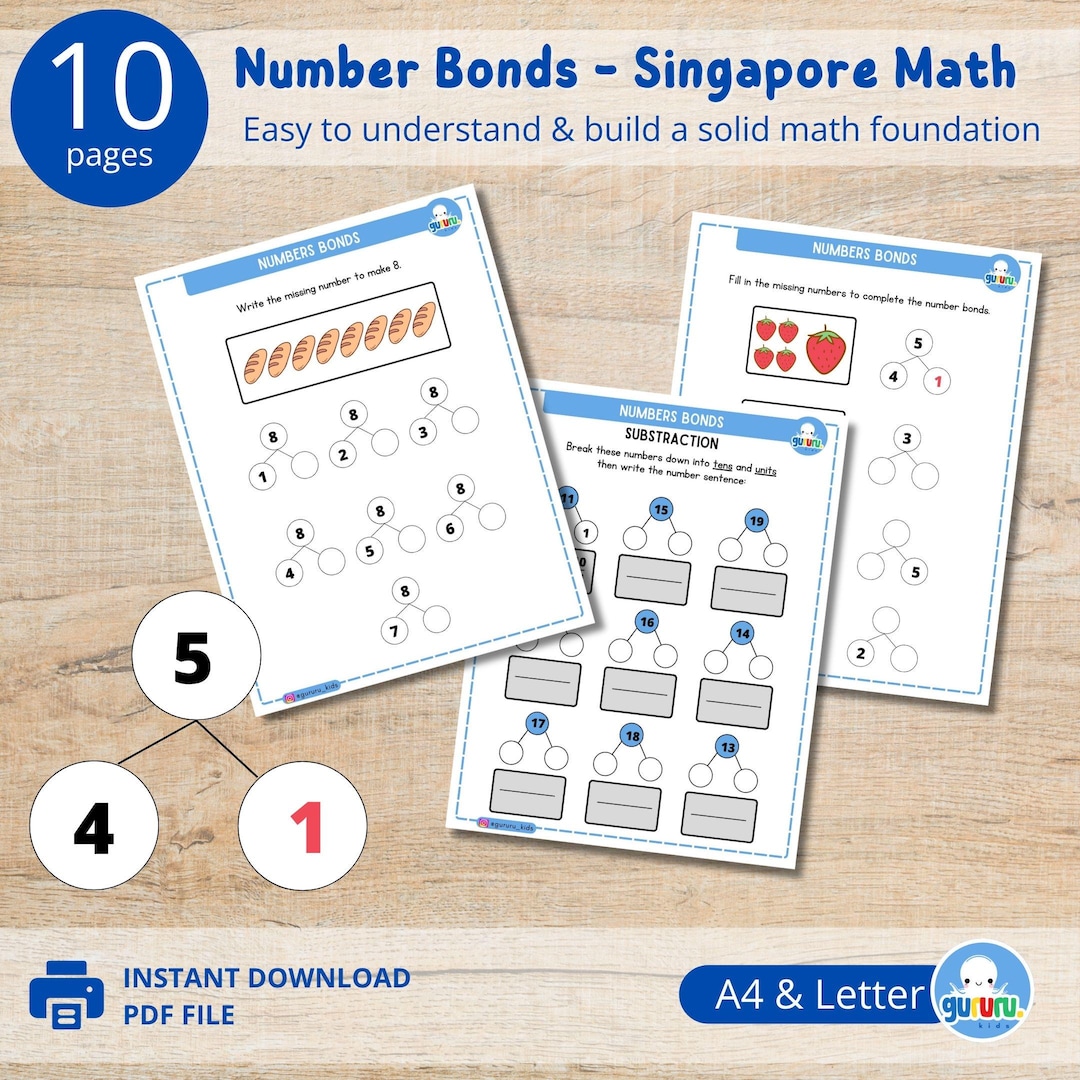 Singapore Math Number Bonds Worksheets for Kids 5-7 | Part-part-whole ...