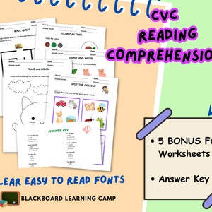 CVC Reading Comprehension Worksheets for Beginning Readers ...