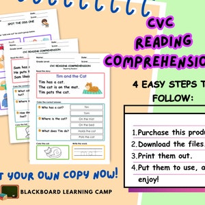 CVC Reading Comprehension Worksheets for Beginning Readers ...