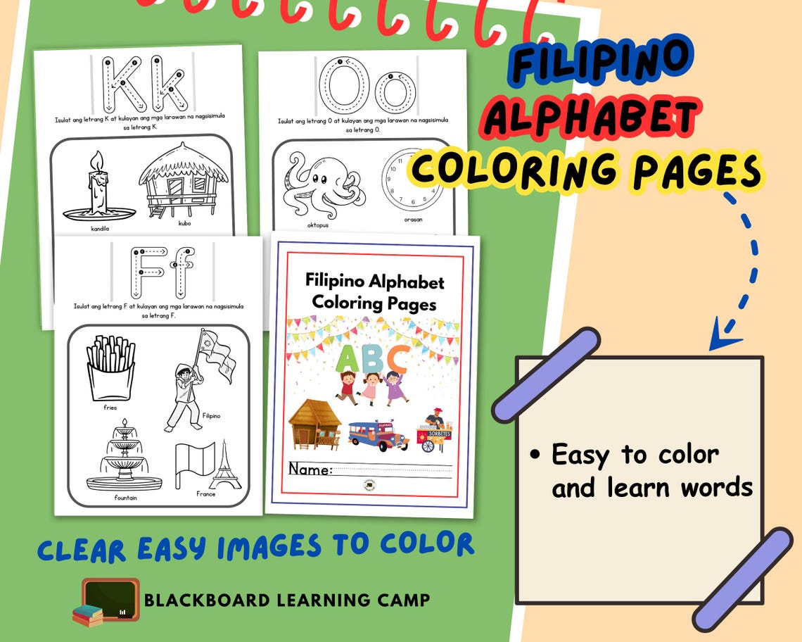 Filipino Alphabet Coloring Worksheets - Learn Filipino Words, Coloring ...