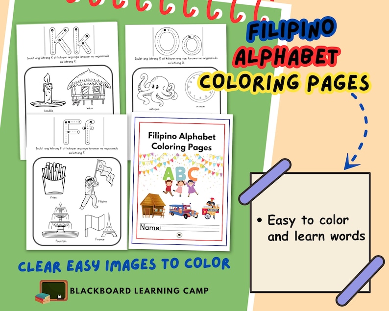 Filipino Alphabet Coloring Worksheets - Learn Filipino Words, Coloring ...