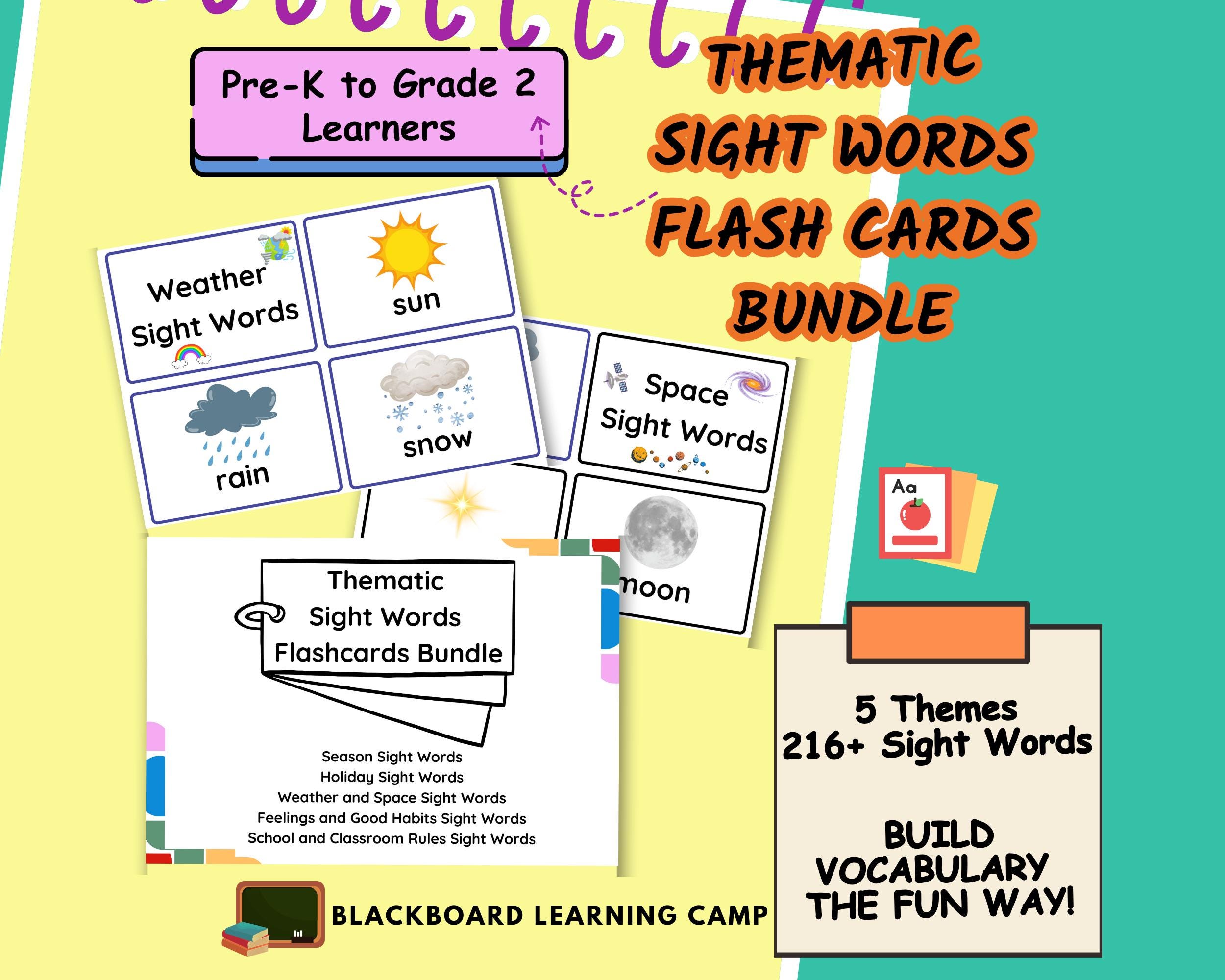 216 Theme Sight Words Flashcards Bundle | Preschool Learning | Holidays ...