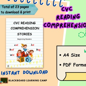 CVC Reading Comprehension Worksheets for Beginning Readers ...