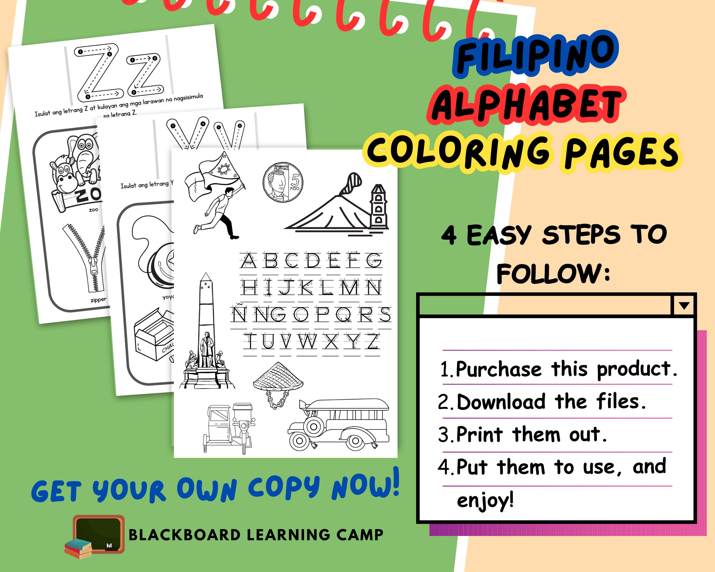 Filipino Alphabet Coloring Worksheets - Learn Filipino Words, Coloring ...