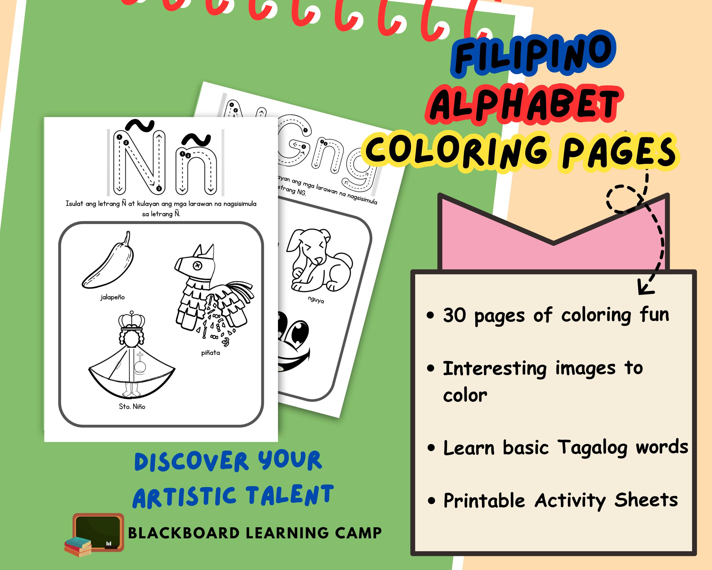 Filipino Alphabet Coloring Worksheets - Learn Filipino Words, Coloring ...